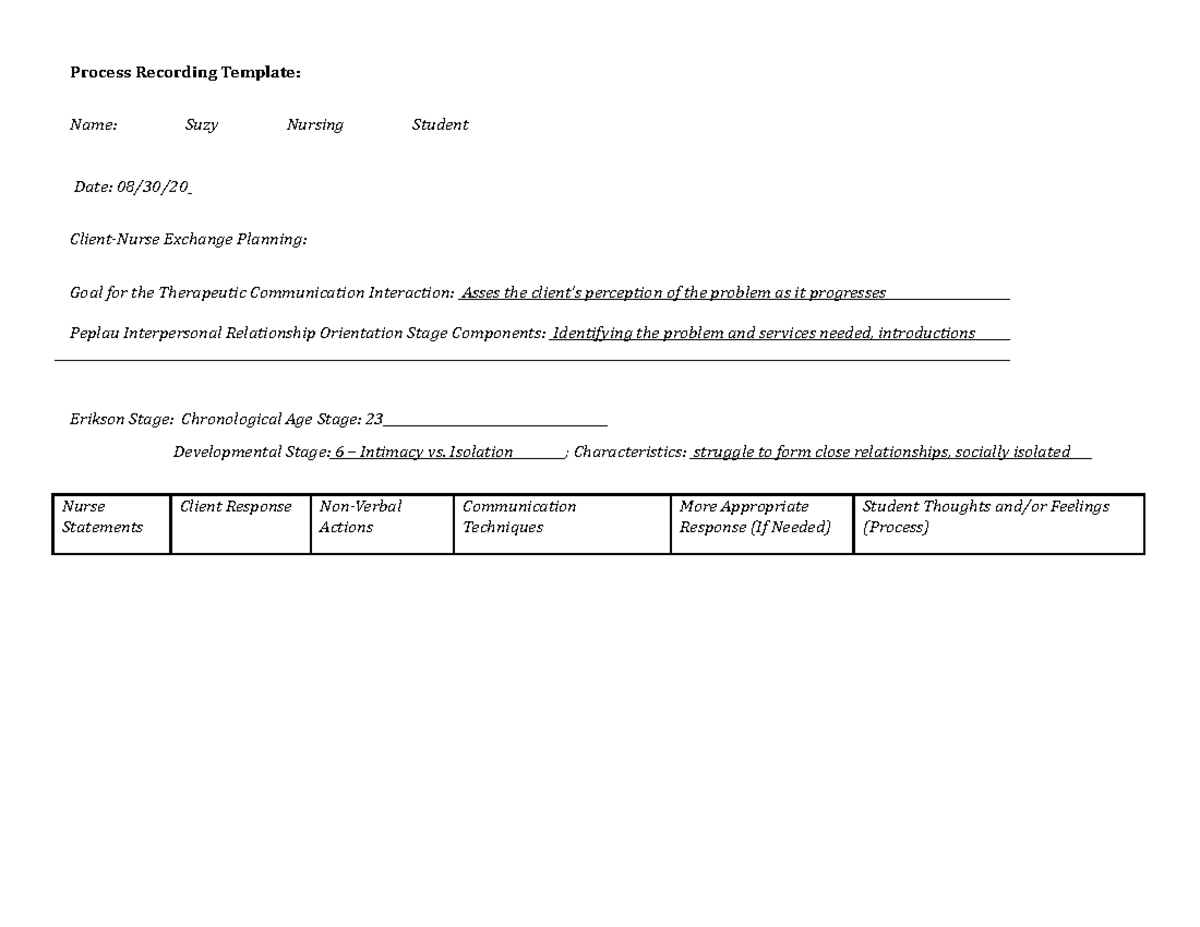 Process Recording example 2 (no self eval) - Process Recording Template ...