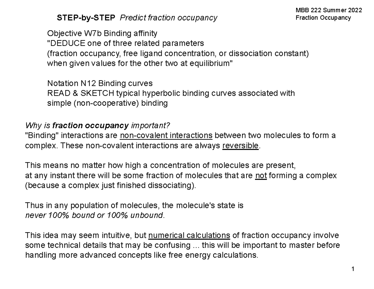 W7-Fraction Occupancy - Objective W7b Binding affinity"DEDUCE one of ...