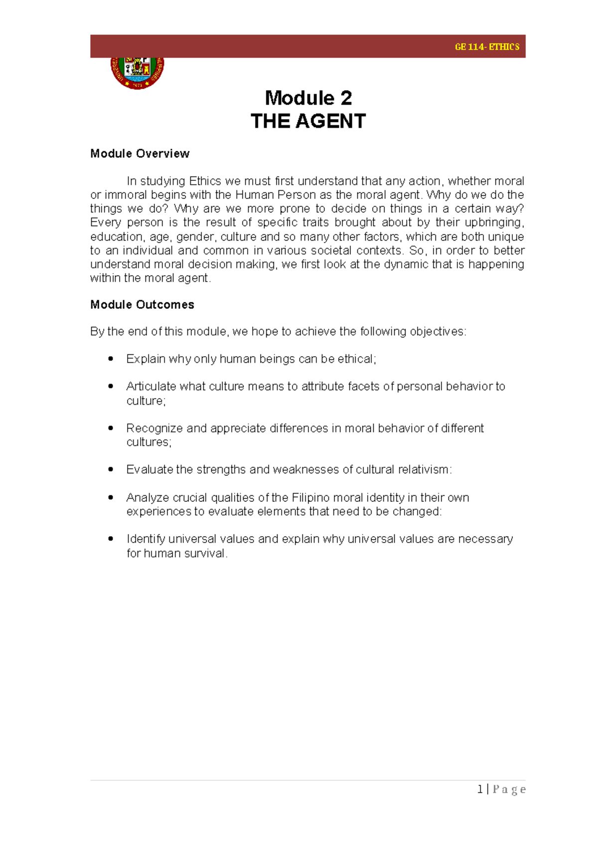 Ethics-Module-2-Complete - Module 2 THE AGENT Module Overview In ...
