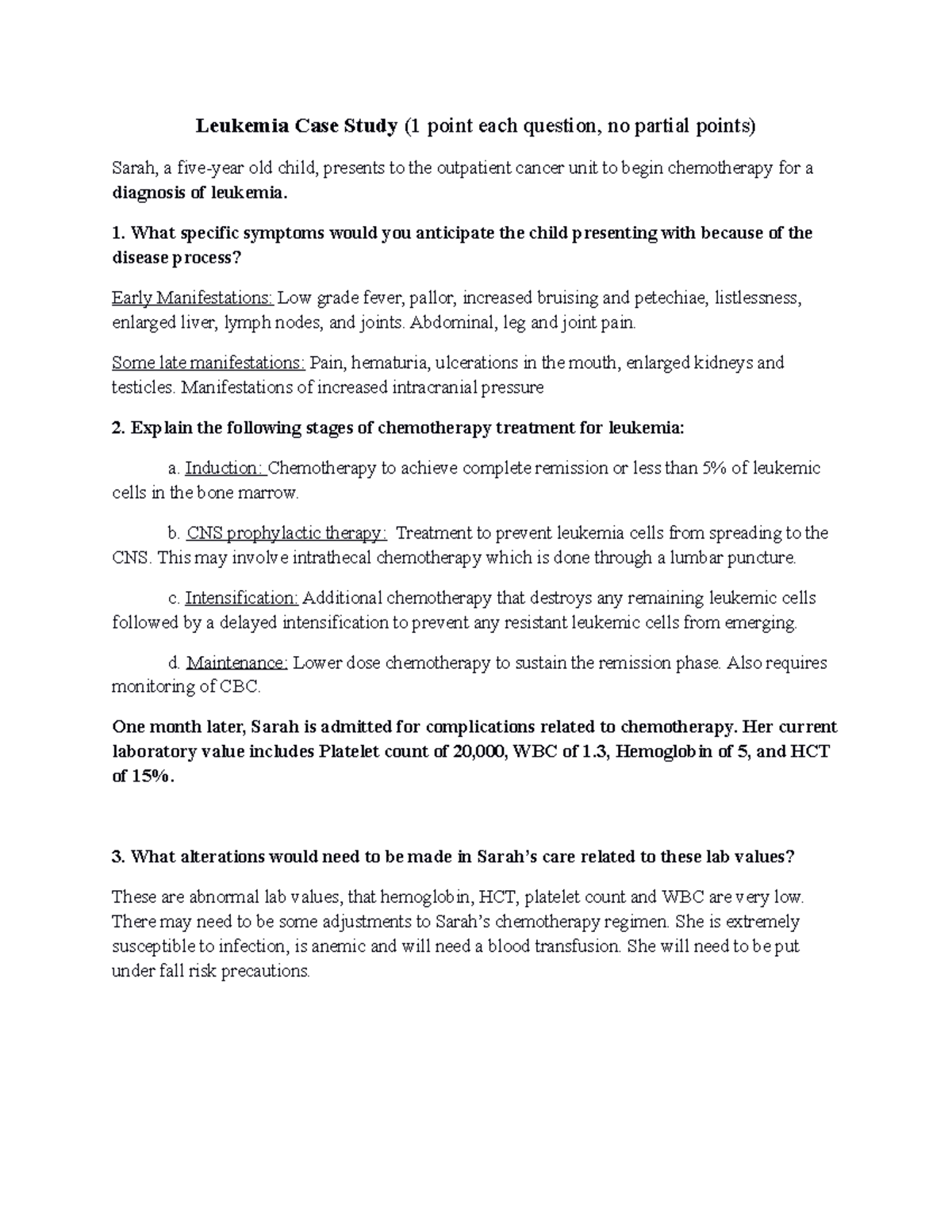 Leukemia Case Study(1)(1) - Leukemia Case Study (1 point each question ...