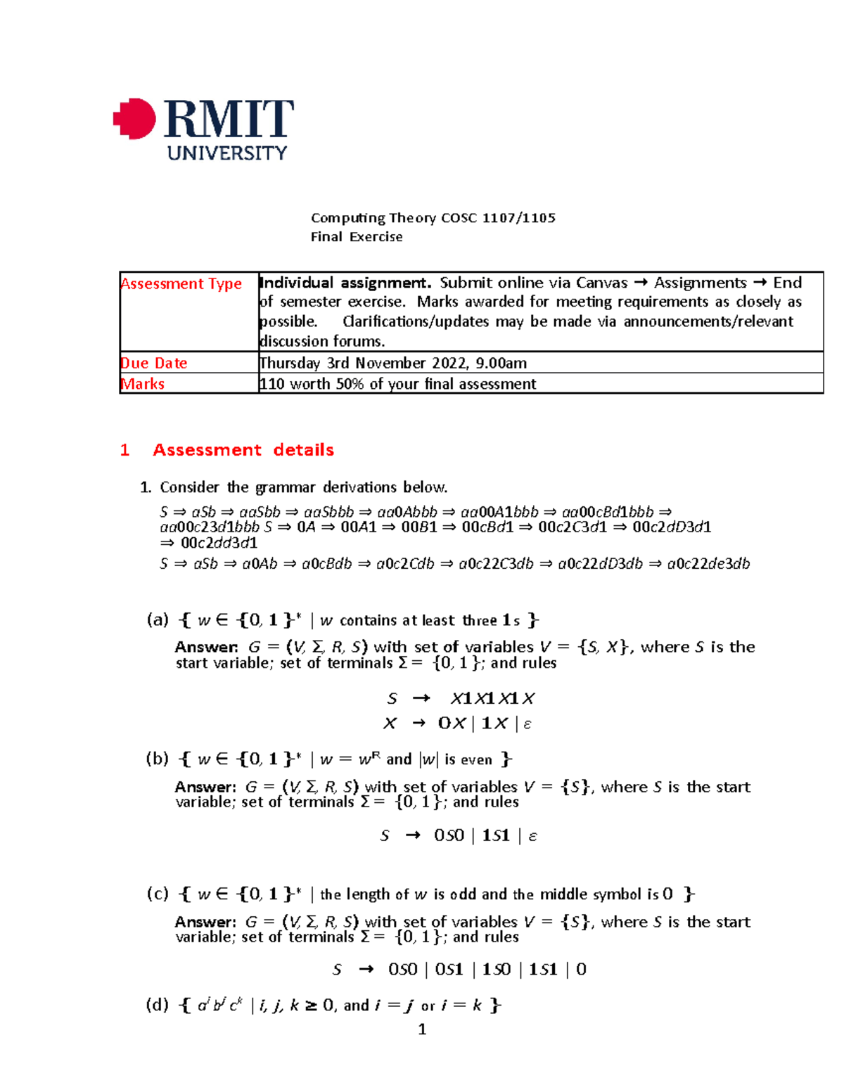 Ok' - egwwh - Computing Theory COSC 1107/ Final Exercise Assessment Type Individual assignment ...