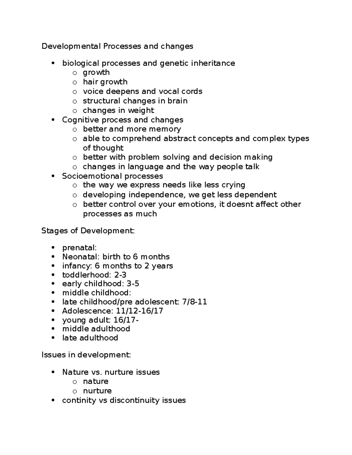 Introduction to Development Unit 3 - Developmental Processes and ...