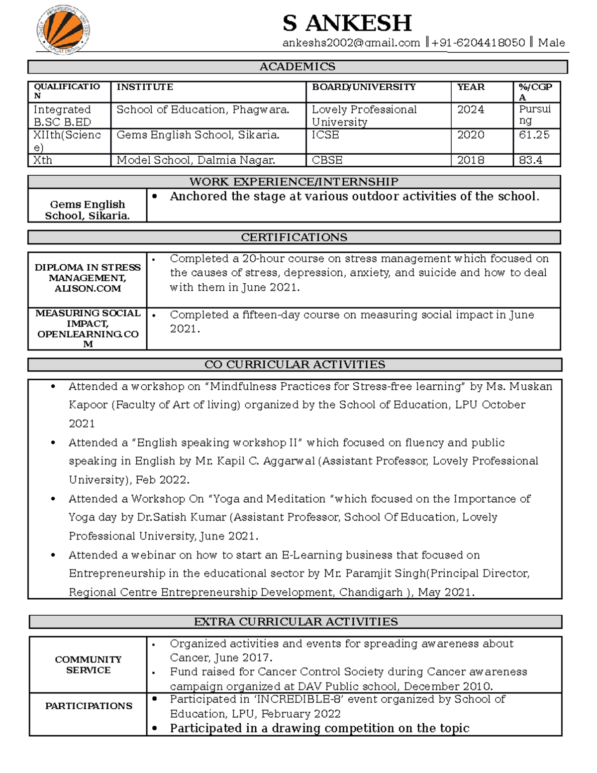 CV Arts Languages AND IMPORTANCE OF MANAGEMENT - B.Sc Information ...