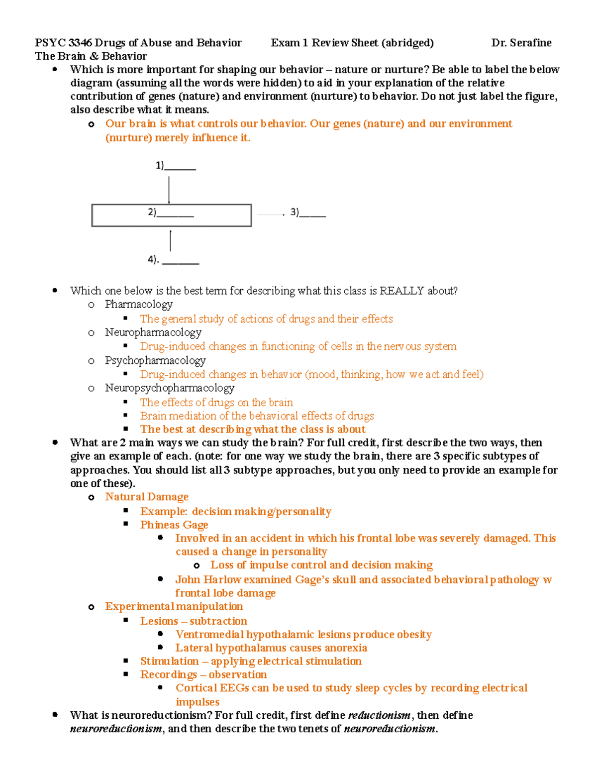 Exam 1 Review Sheet (abridged) Drugs of Abuse - PSYC 3346 Drugs of ...