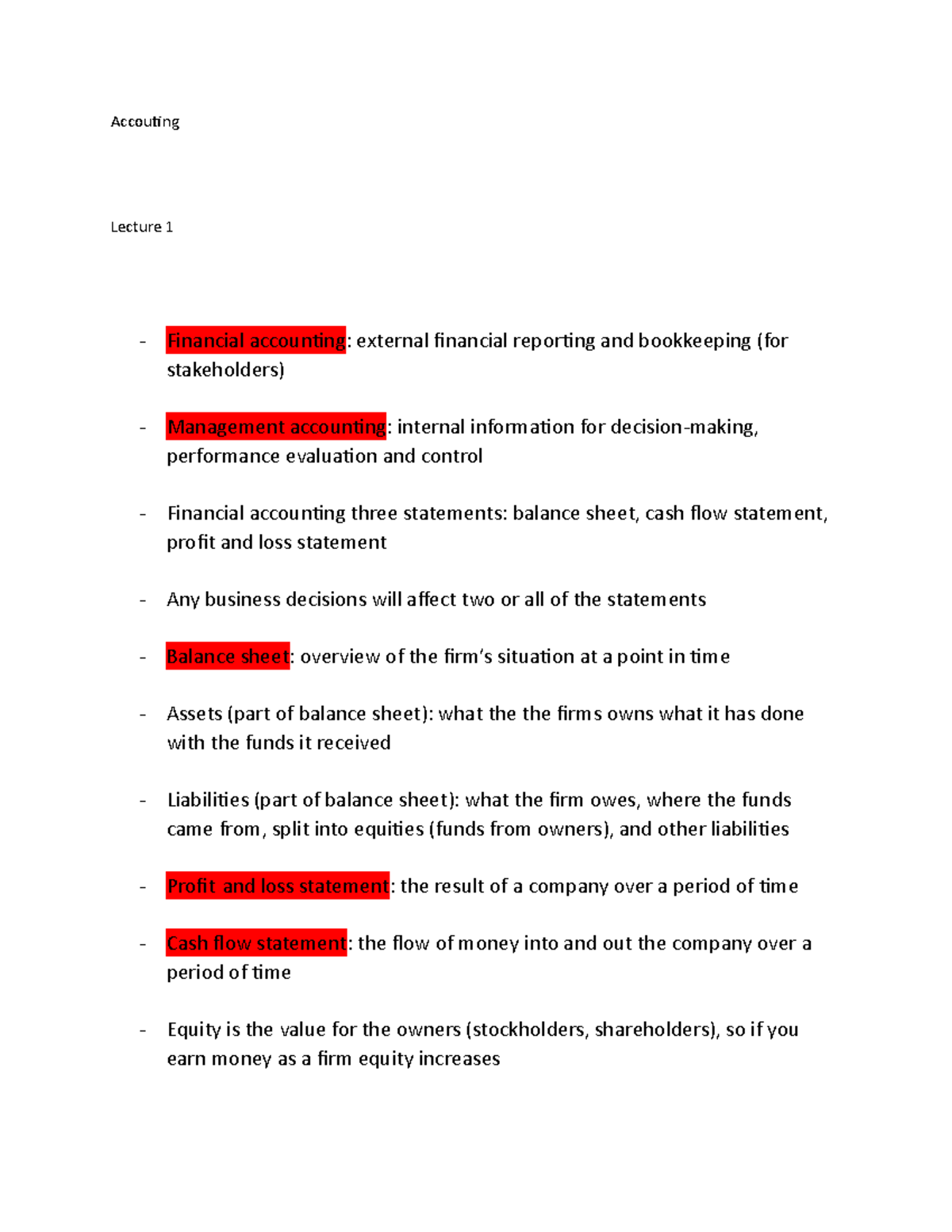 Accouting lecture 1 - Accouting Lecture 1 Financial accounting ...