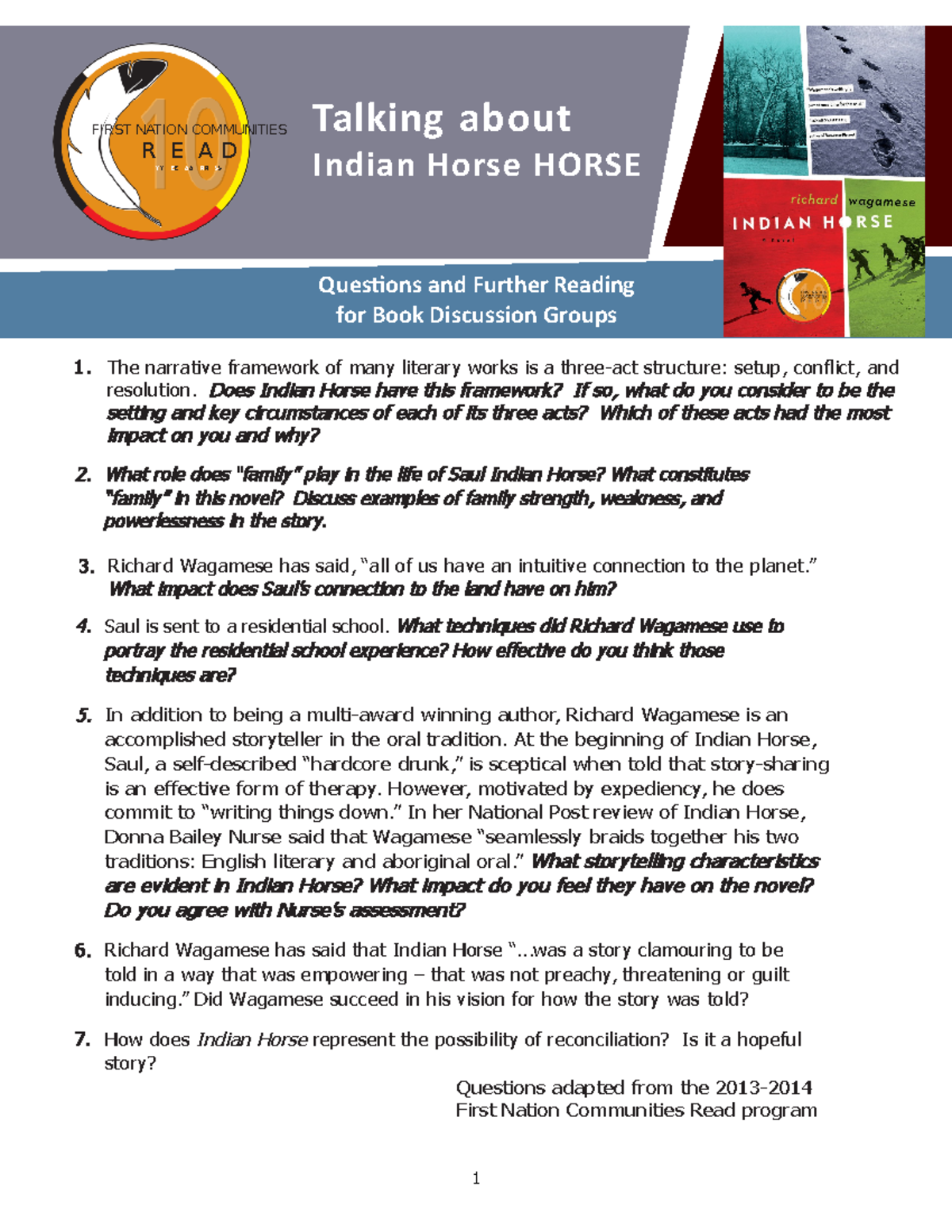 Indianhorsediscussionquestionsfurtherreading - 1 FIRST NATION ...