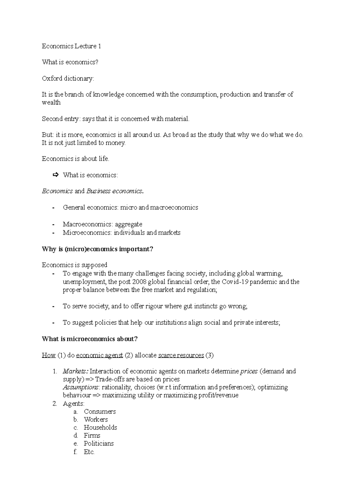 Economics Lectures 1 4 Microeconomics Year 2021 22 Economics Lecture