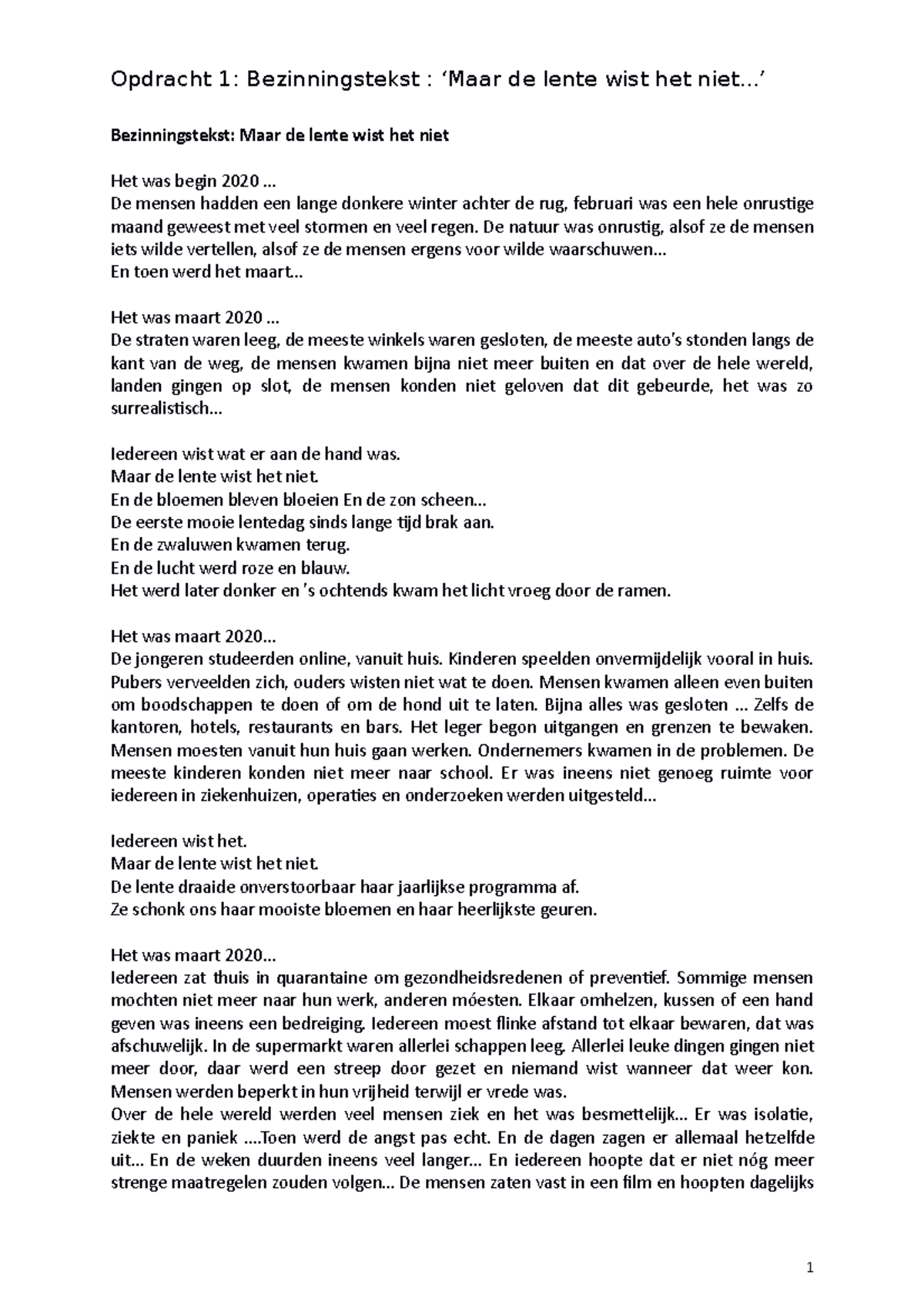 Bezinningstekst 'Maar de lente wist het niet' - Opdracht 1 ...