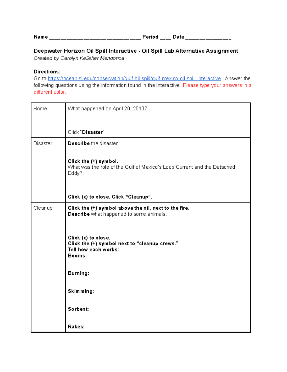 Deepwater Horizon Oil Spill Interactive - Name ...