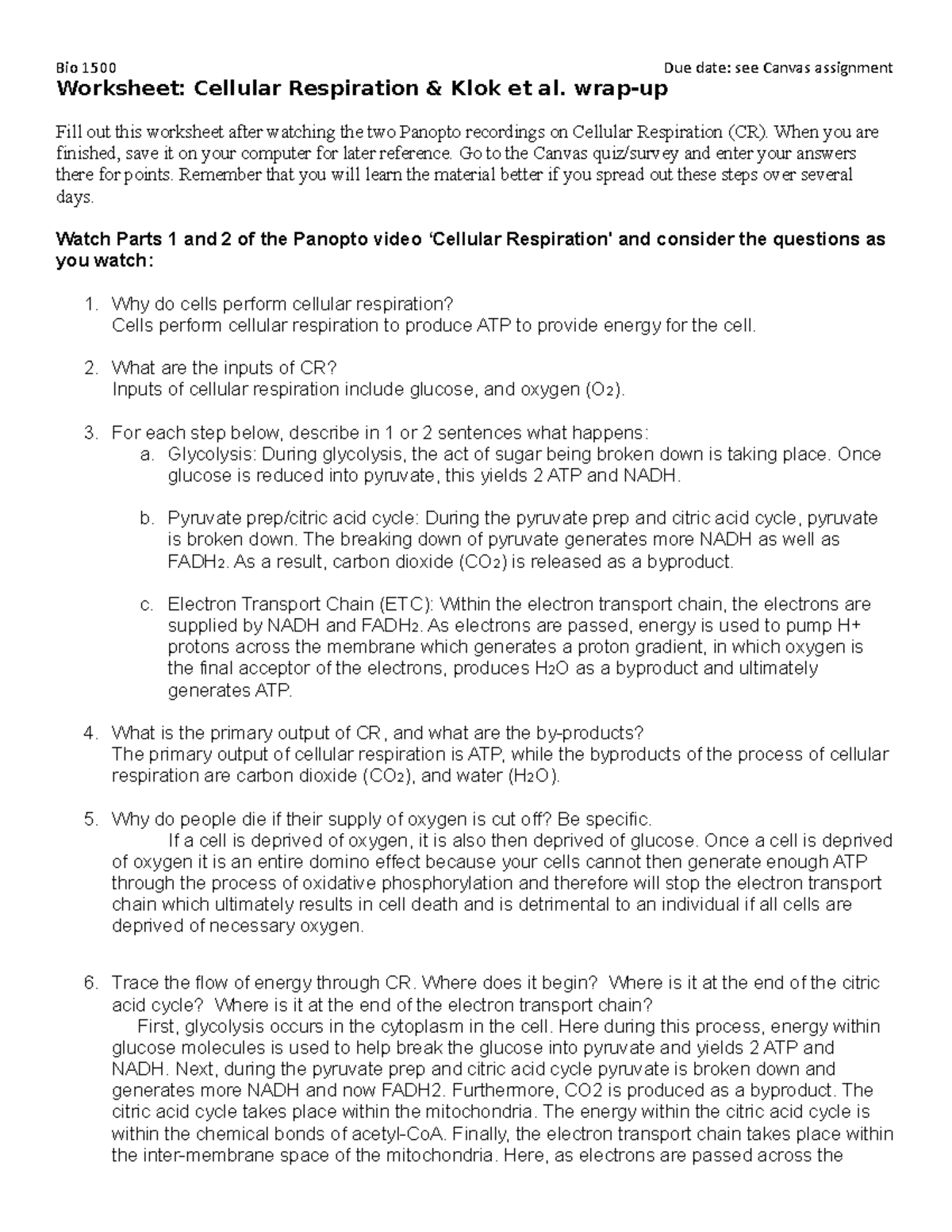 #08 cellular resp Klok-1 - Bio 1500 Due date: see Canvas assignment ...