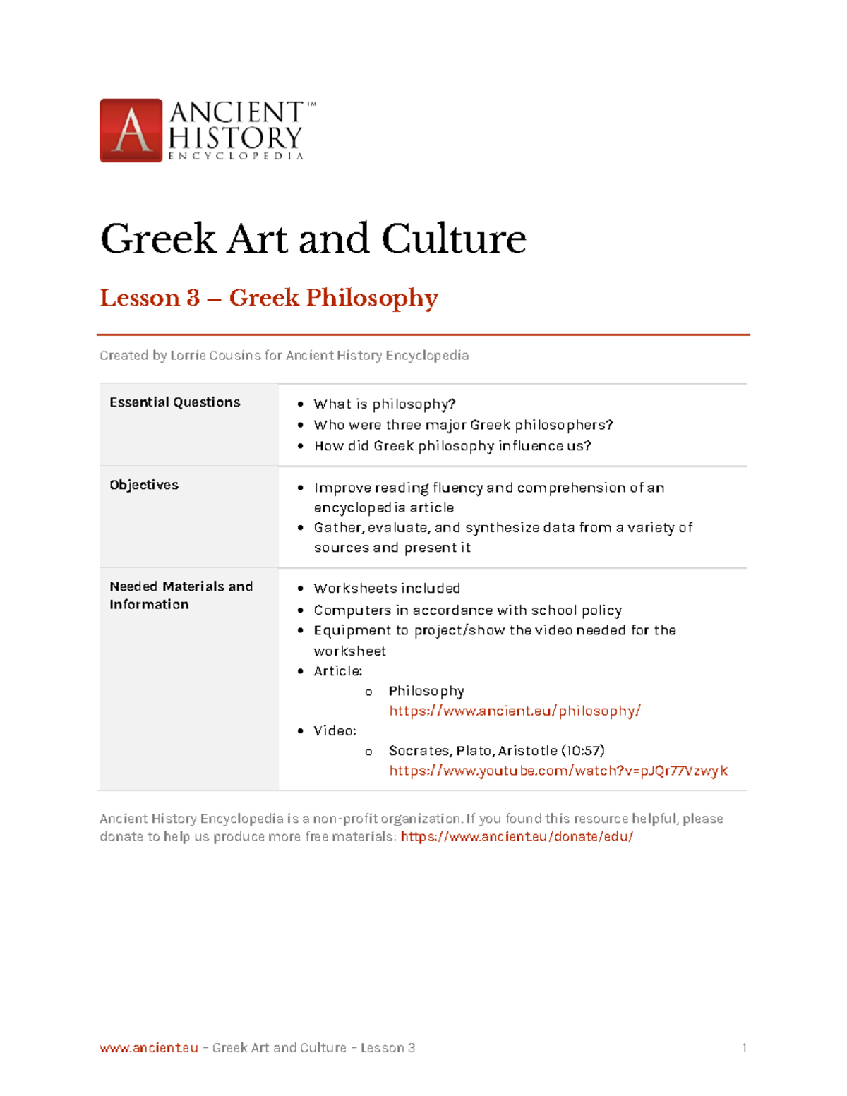 Lesson 3 - Greek Philosophy - Greek Art and Culture Lesson 3 – Greek ...