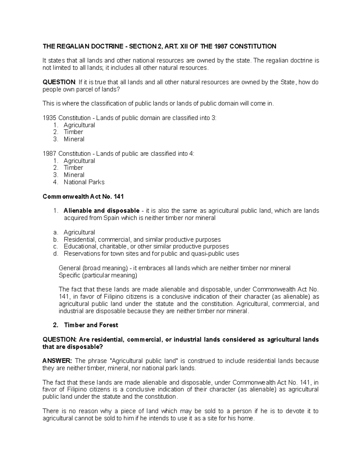 Natres Lecture 1 Notes - 111 - THE REGALIAN DOCTRINE - SECTION 2, ART ...