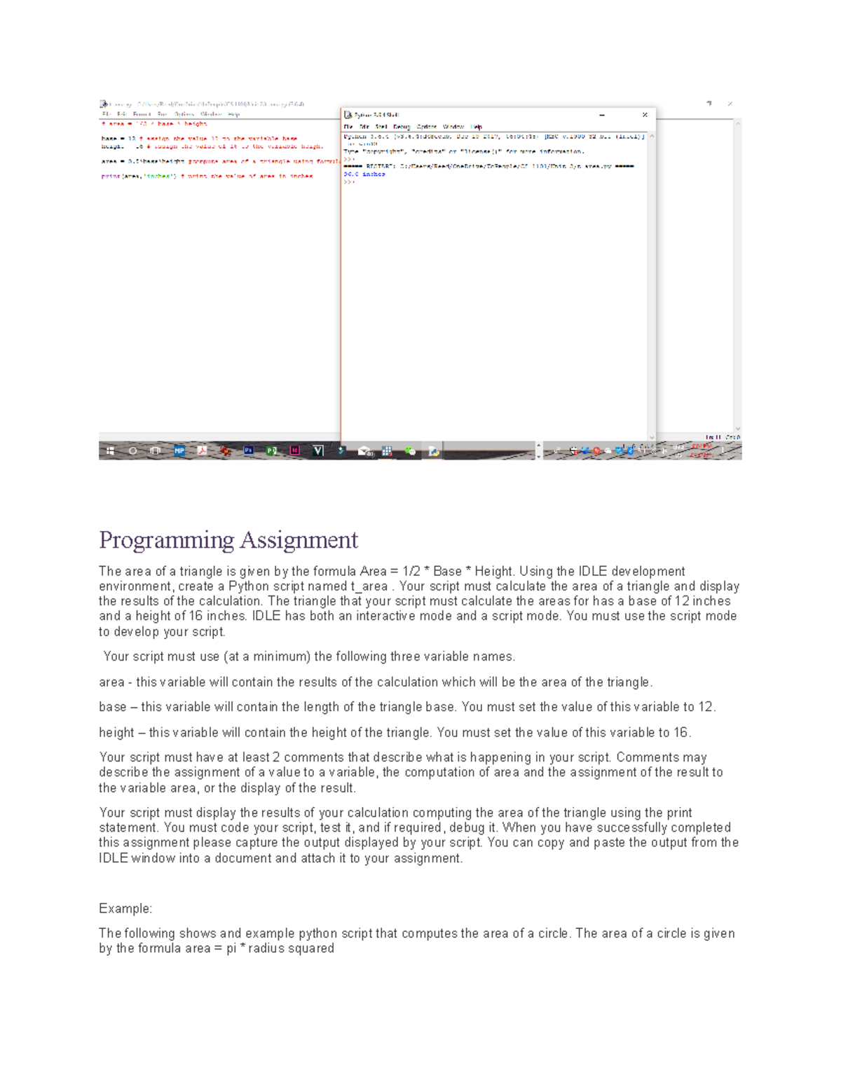 Programming Assignment Unit 2 - Programming Assignment The area of a triangle is given by the ...