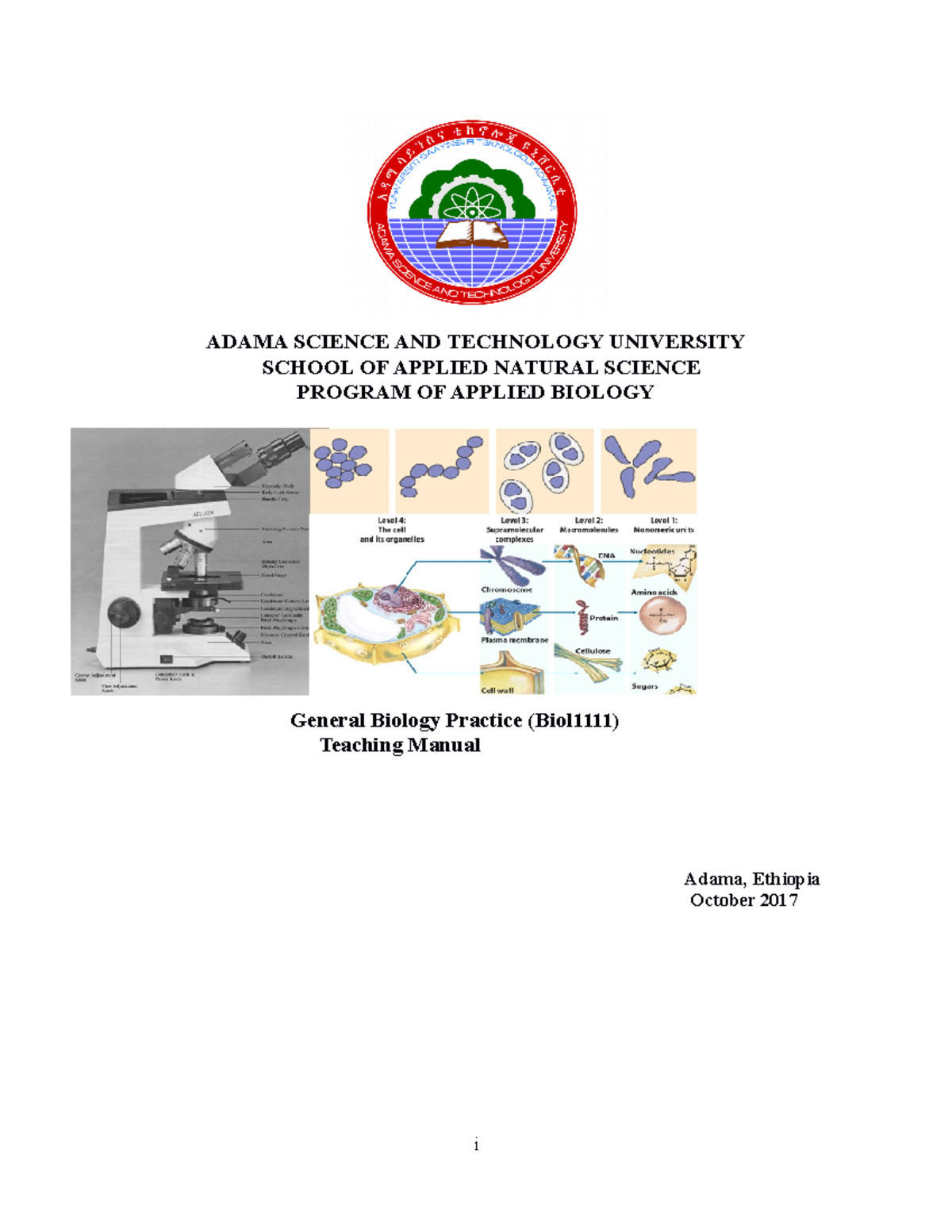 General Biology Practice Lab Mnaul - ADAMA SCIENCE AND TECHNOLOGY UNIVERSITY SCHOOL OF APPLIED ...