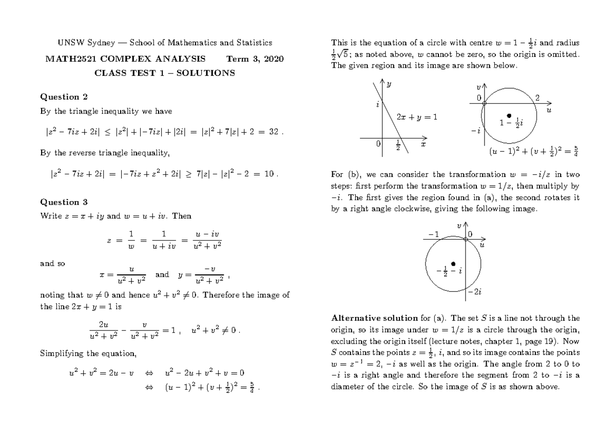2020 T3 Class Test 1 solutions - UNSW Sydney — School of Mathematics ...