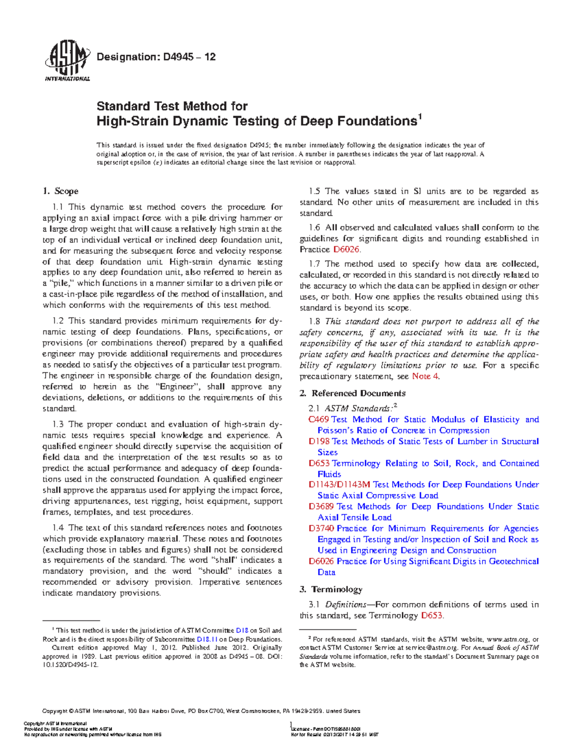 ASTM-D4945-12 - Document for High Strain Pile Load Test - Designation ...