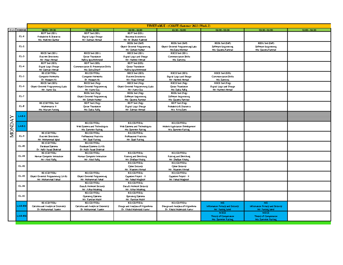 Timetable - Summer 2022 - DAY ROOMS 08:00 - 09:30 09:30- 11:00 11:00 - 12:30 12:30 - 02:00 02:00 ...