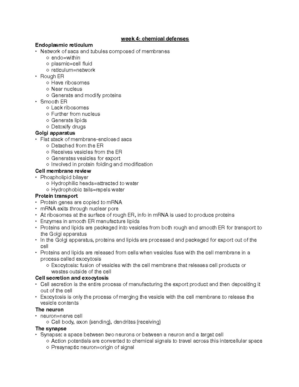 Wk. 4 chemical defenses - week 4: chemical defenses Endoplasmic ...