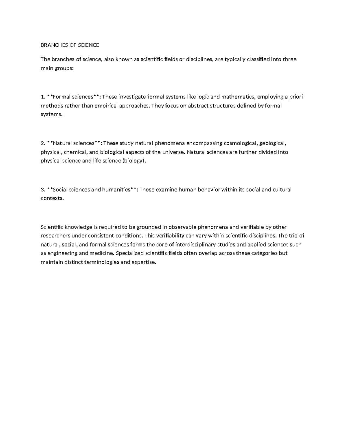 Branches OF SCIences - BRANCHES OF SCIENCE The branches of science ...