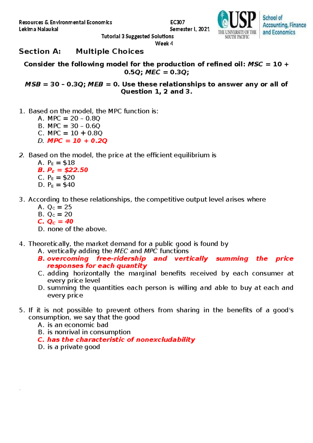 Tutorial 3 Suggested Solutions Lekima Nalaukai Semester I 2021 Tutorial 3 Suggested Solutions