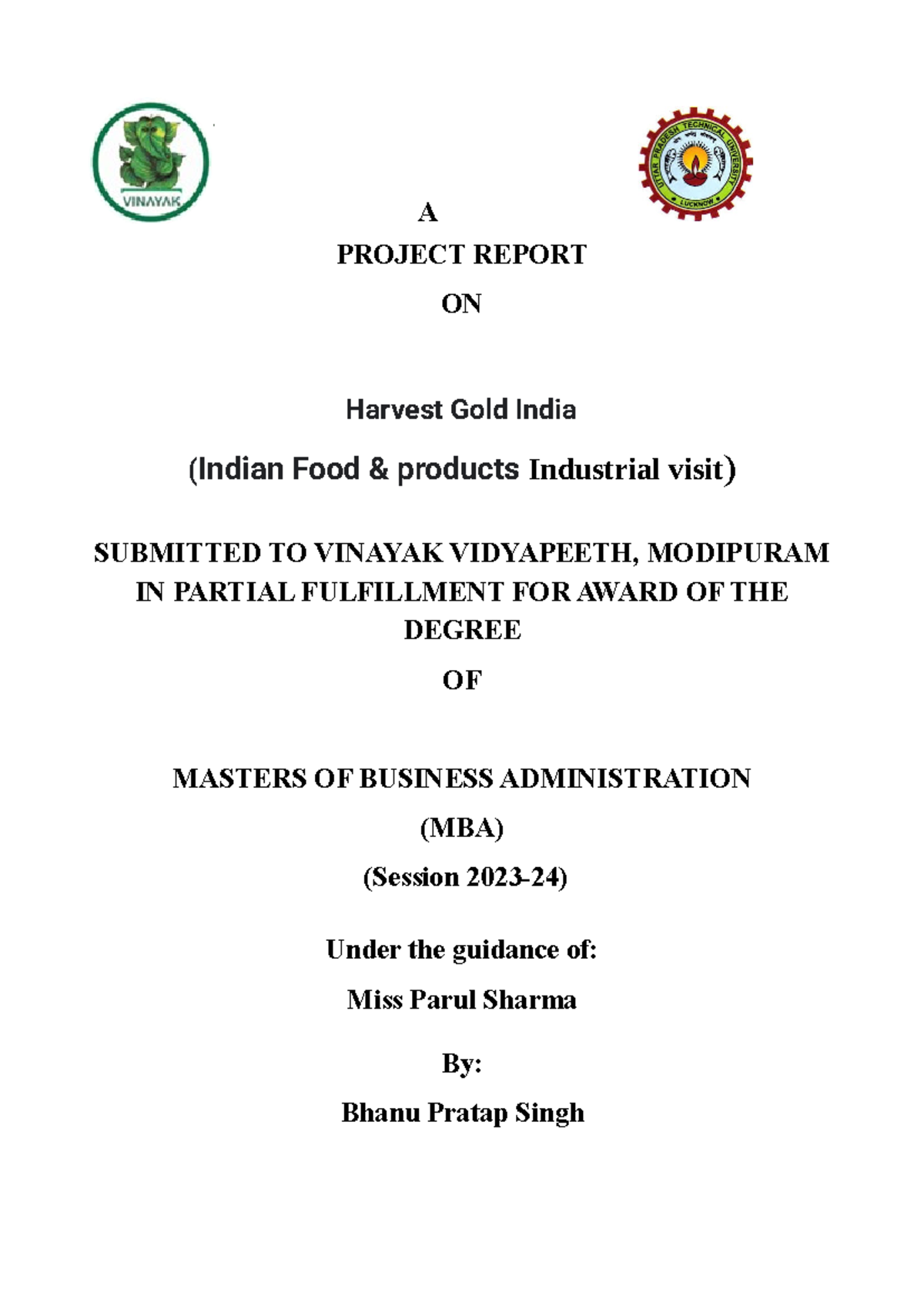 Mini Project Harvest Gold India (Indian Food & products Industrial ...