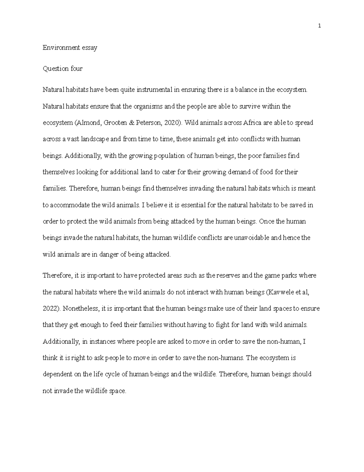 Environment essay - Environment essay Question four Natural habitats ...