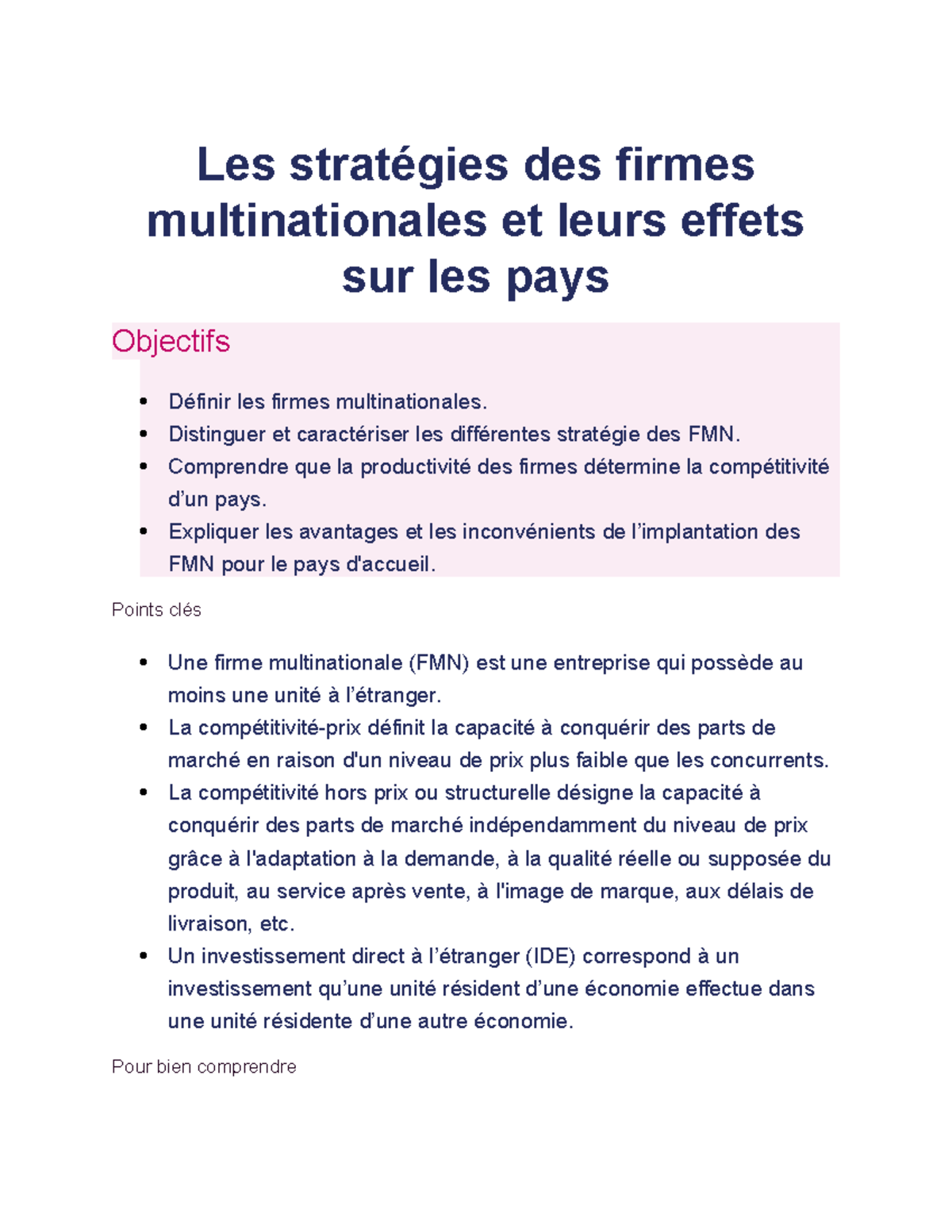 Les stratégies des firmes multinationales et leurs effets sur les pays ...
