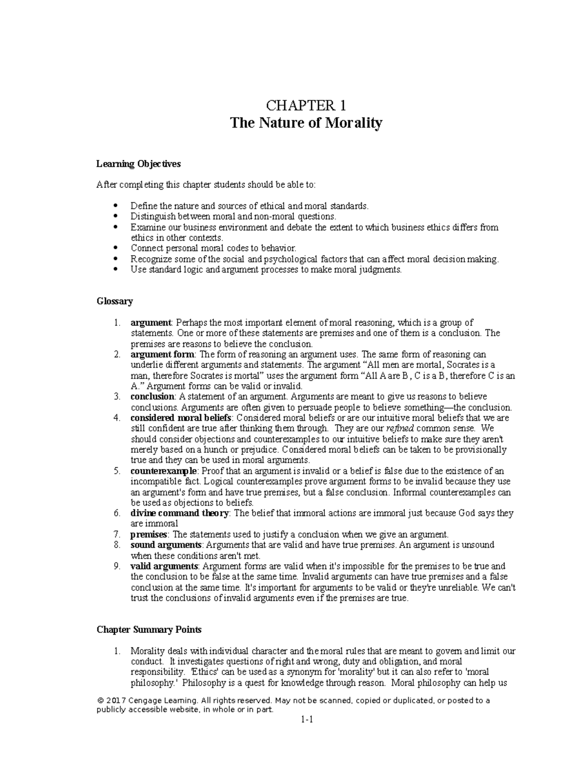 PHIL 331: Chapter 1 The Nature of Morality - CHAPTER 1 The Nature of Morality Learning ...