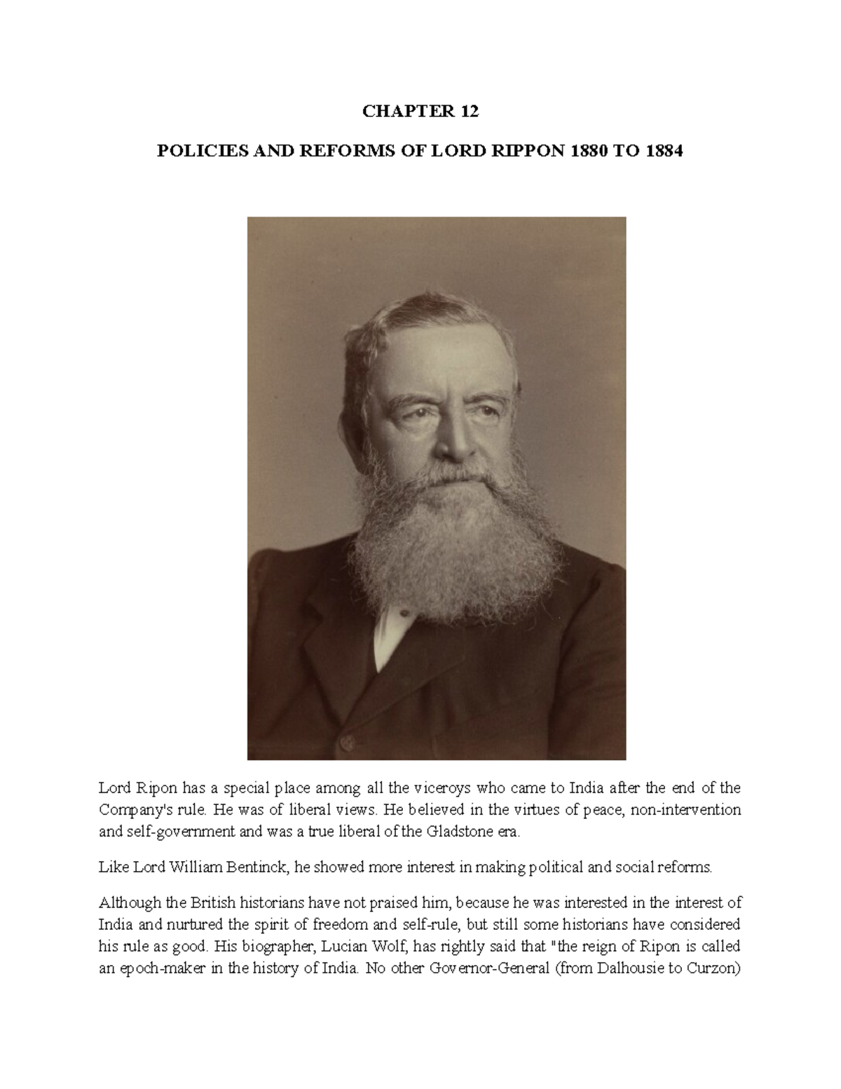 Chapter 12 Policies AND Reforms OF LORD Rippon 1880 TO 1884 - CHAPTER ...