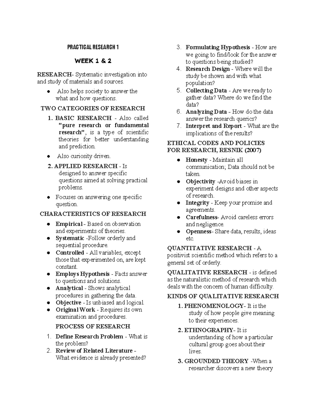 Practical Research 1 Reviewer 1 - PRACTICAL RESEARCH 1 WEEK 1 & 2 ...