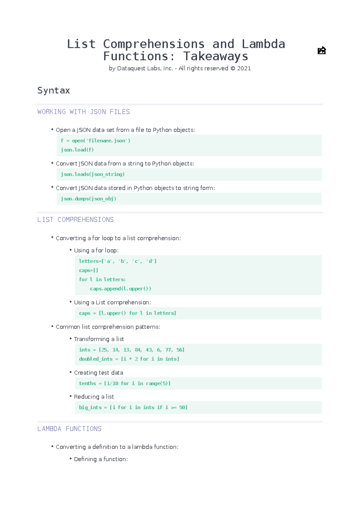 Mission 355 list comprehensions and lambda functions takeaways - List Comprehensions and Lambda ...