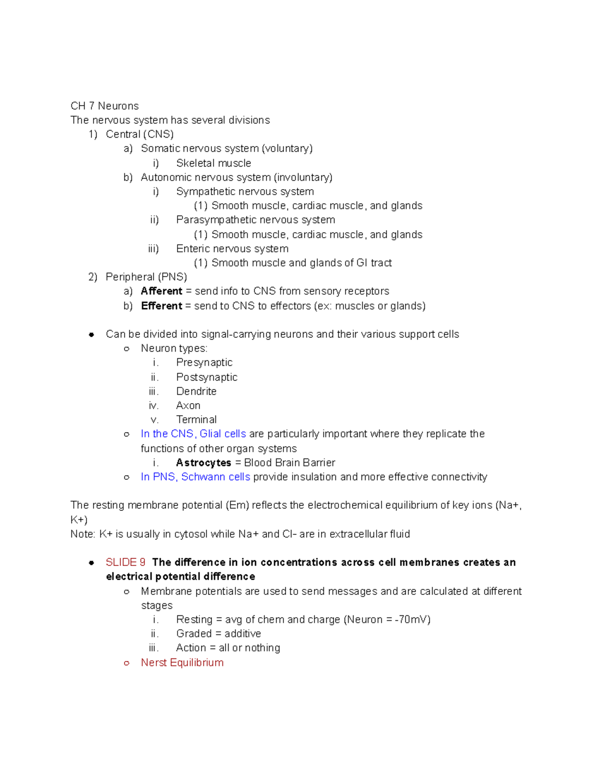 Human Physiology Exam #2 (Study Guide) - CH 7 Neurons The nervous ...