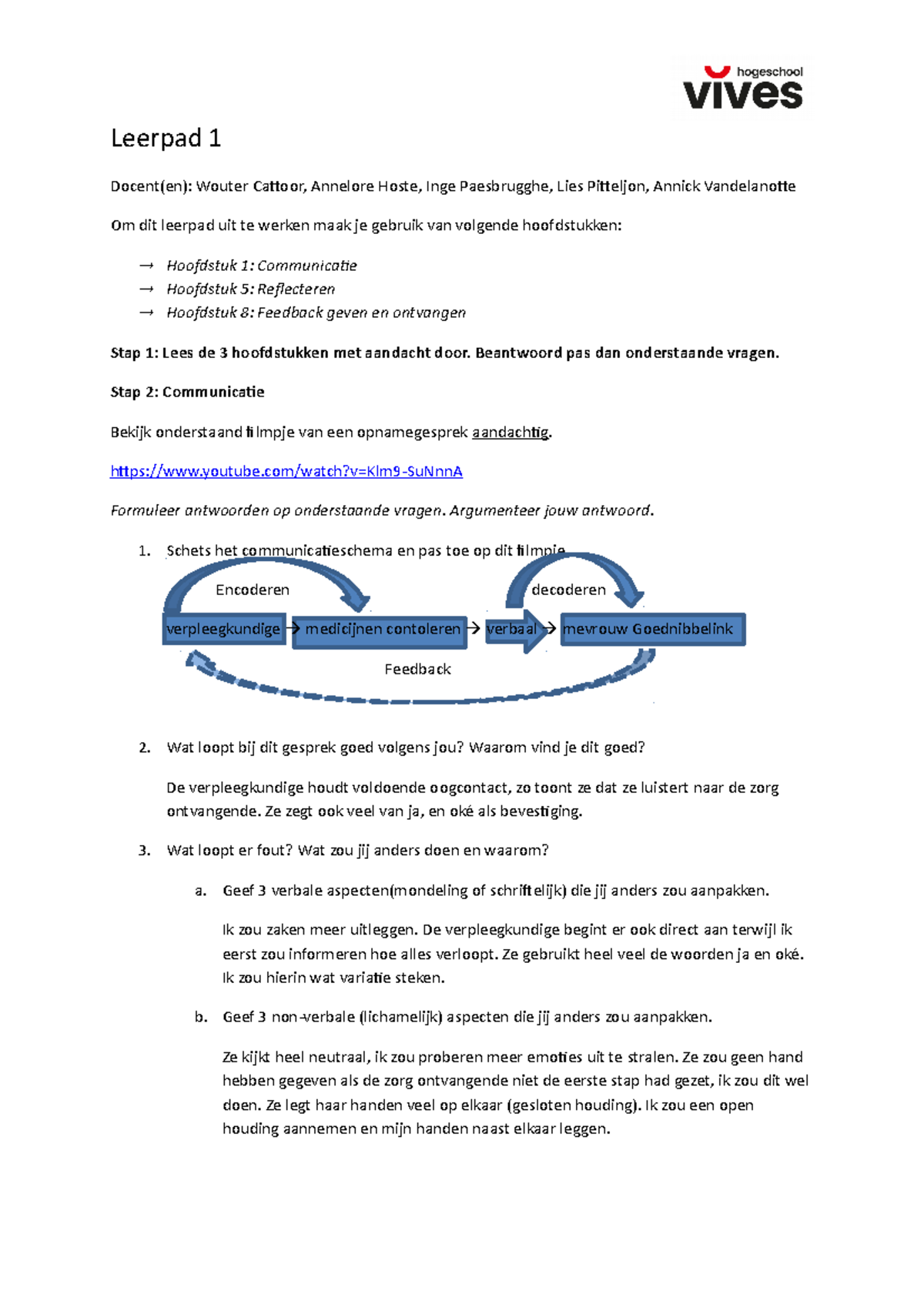 Leerpad 1 bij thema communicatie, feedback geven en reflecteren 22-23 ...