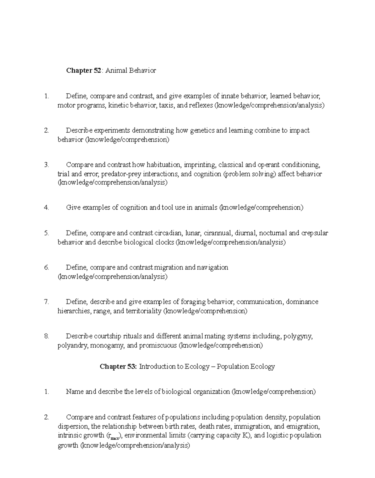 Chaps-52-57-SP23 - notes - Chapter 52: Animal Behavior Define, compare ...
