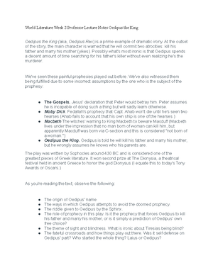 World Masterpieces Week 3 Lecture Notes - World Literature Week 3 ...