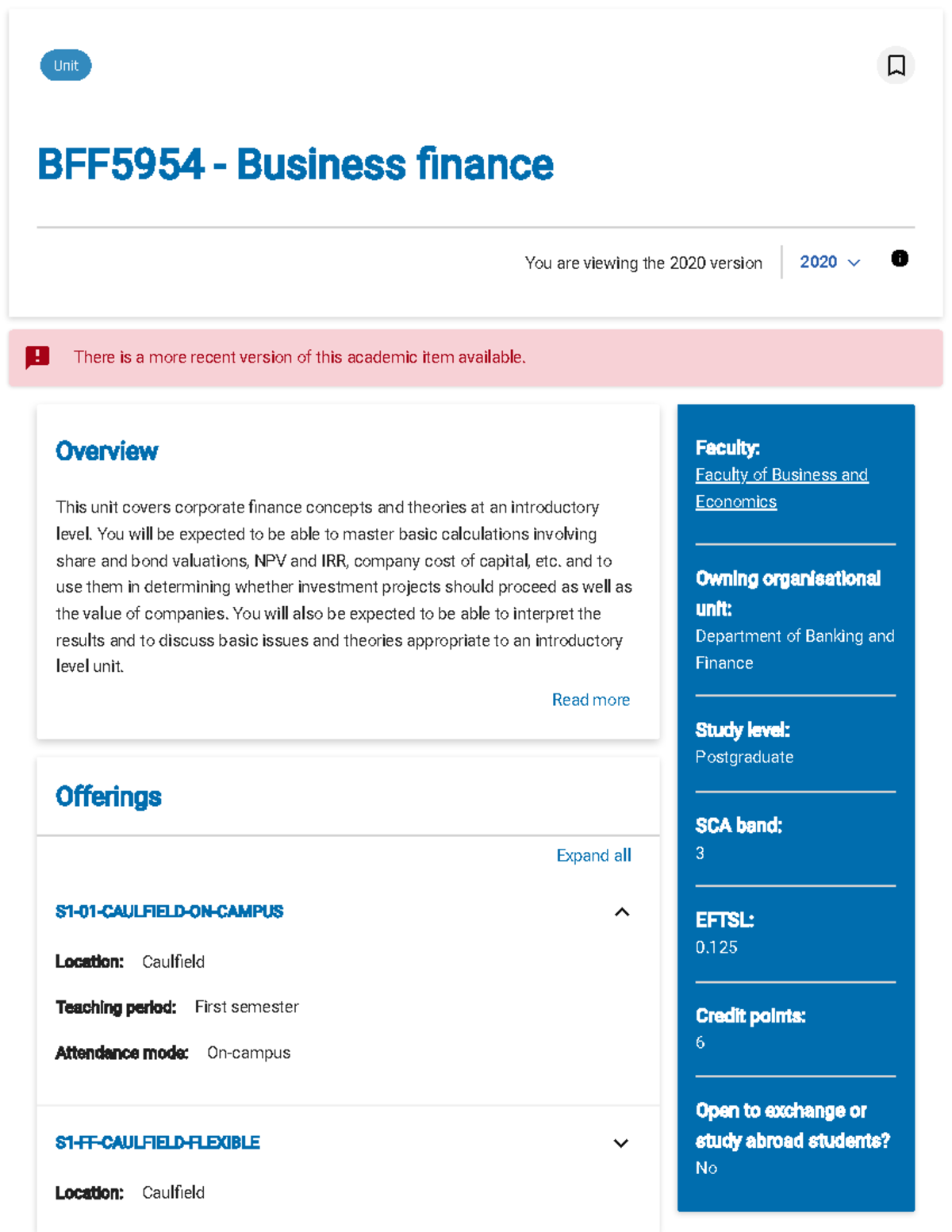 Business Finance - Course Outline - Unit BFF5954 - Business nance You ...