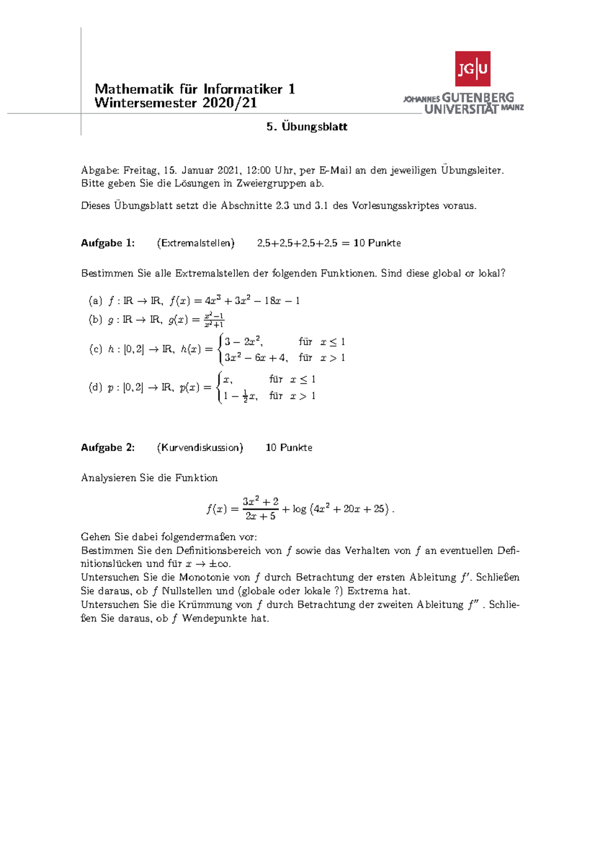 Mfi1 blatt 5 - Übungsaufgaben im Corona-Semster - Mathematik f ̈ur ...