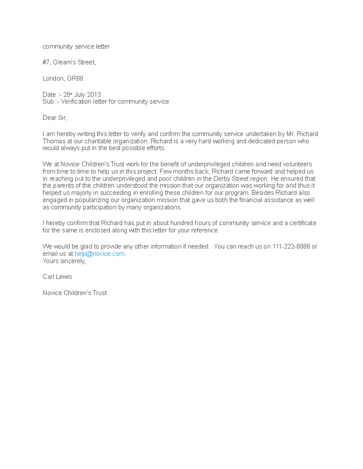 Community Service Letter Template 06 Community Service Letter 7