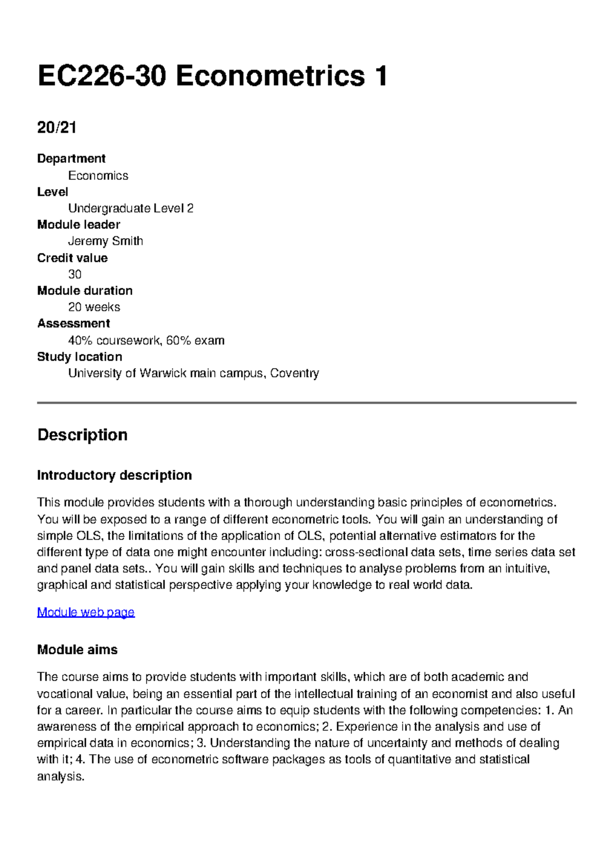 EC226-30-2020 lecture notes - EC226-30 Econometrics 1 20/ Department ...