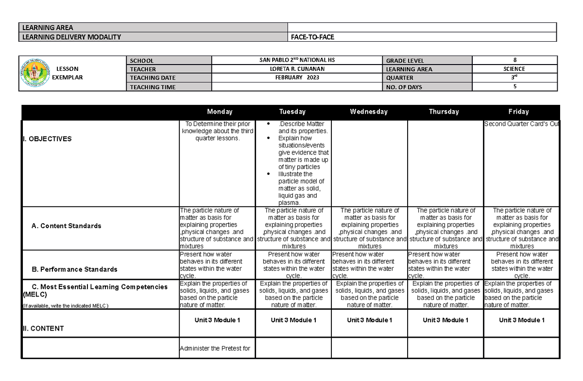 7-Es Lesson Exemplar LRC - LEARNING AREA LEARNING DELIVERY MODALITY ...