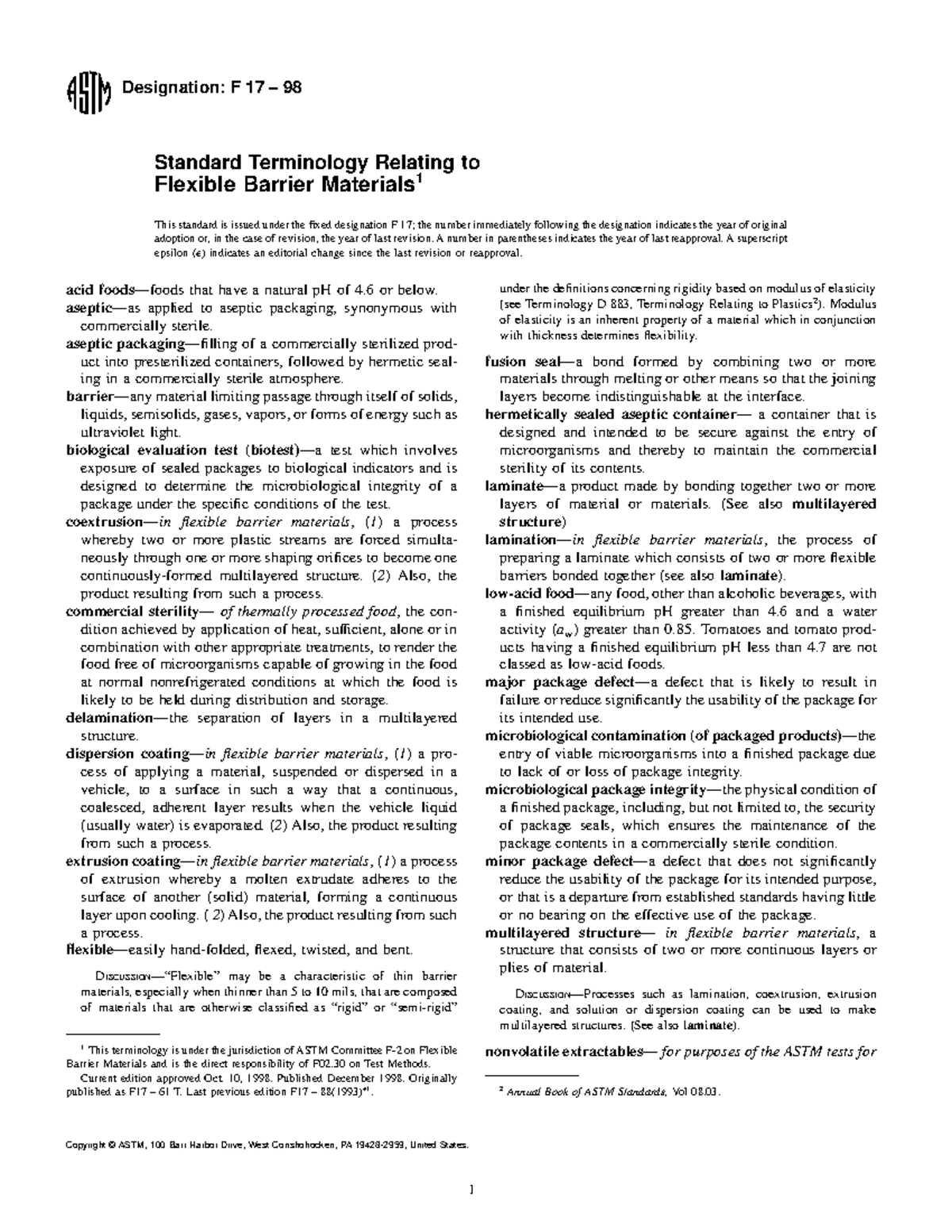 F017 - NORMATIVA ASTM - Designation: F 17 – 98 Standard Terminology ...
