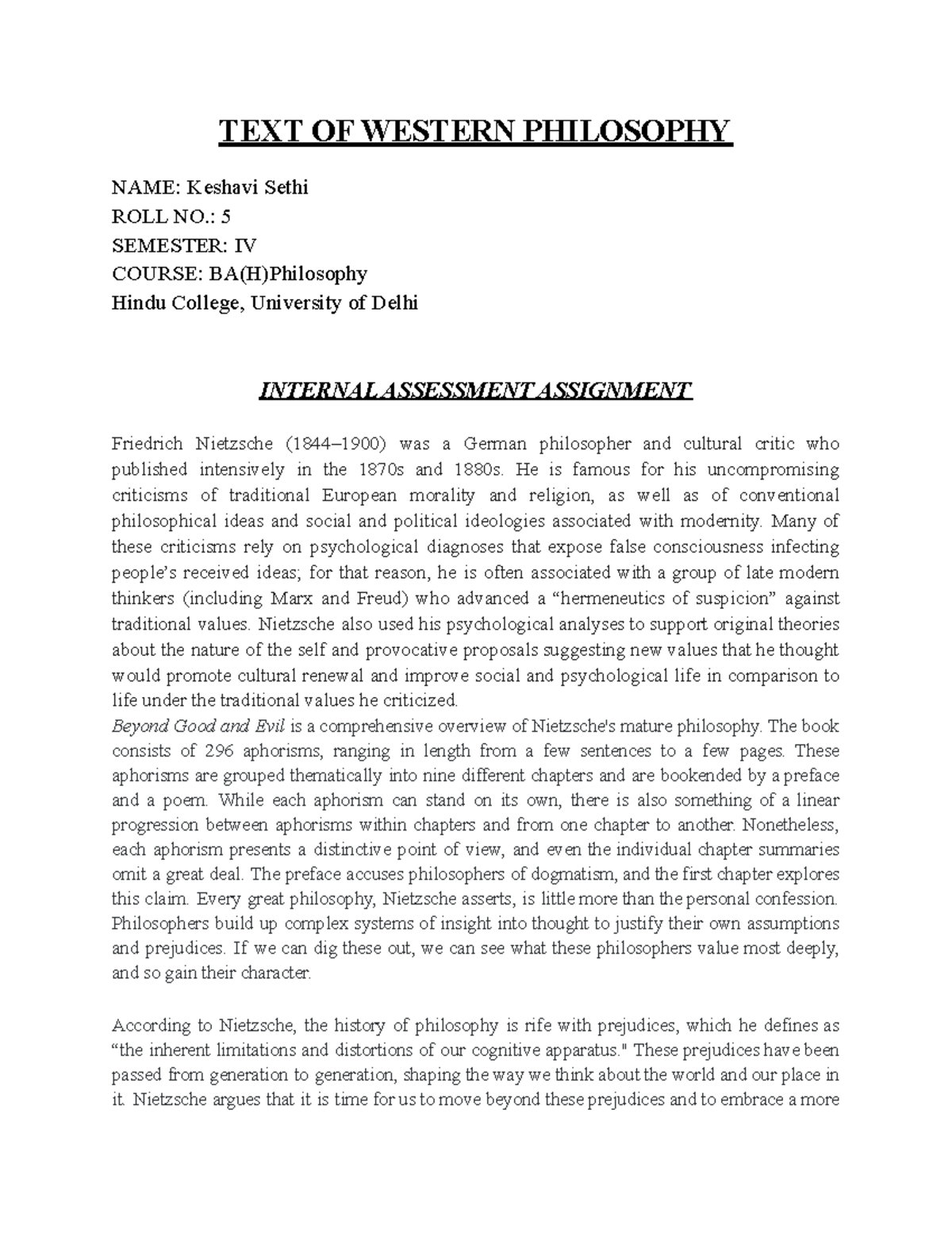 text of western philosophy - TEXT OF WESTERN PHILOSOPHY NAME: Keshavi ...