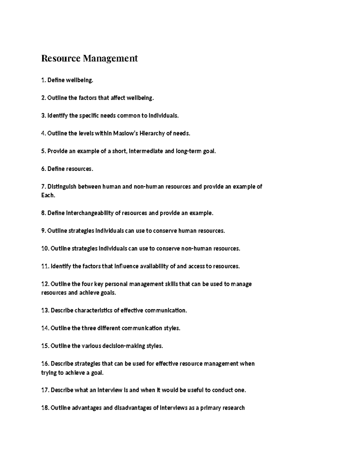 Cafs Revision Questestions - Resource Management Define wellbeing ...
