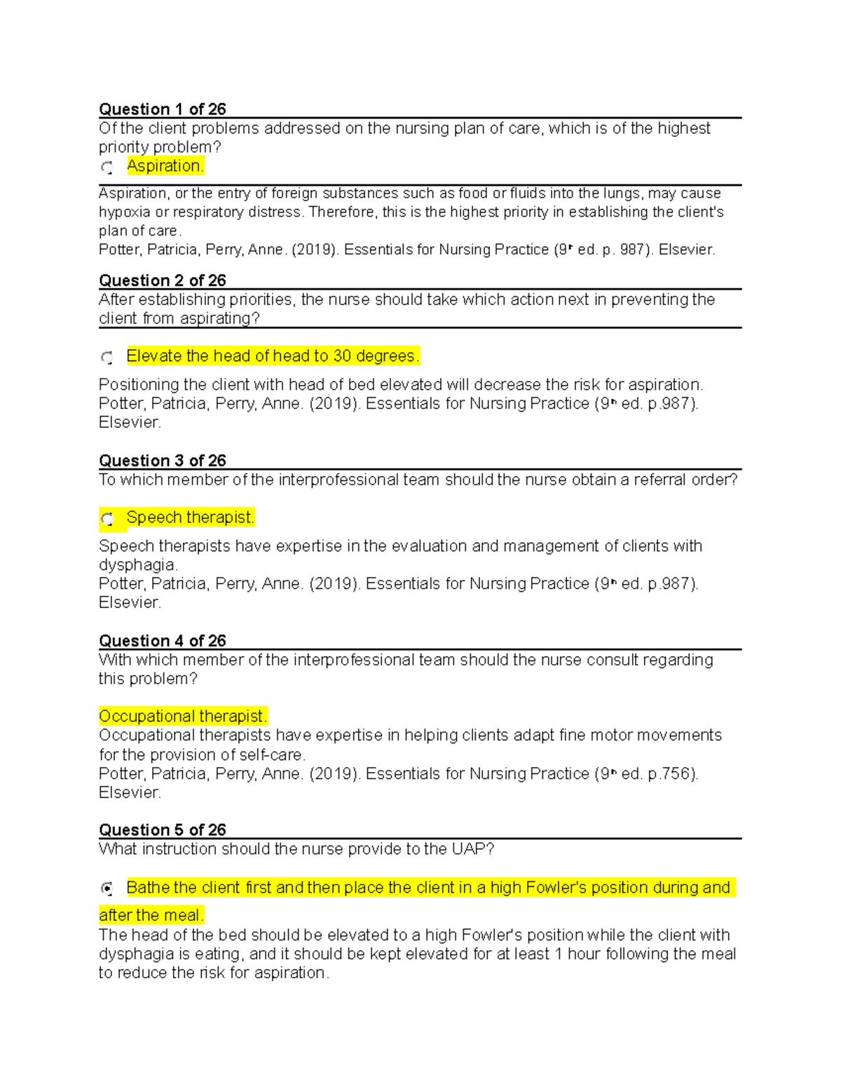 Altered Nutrition Case Study - Question 1 of 26 Of the client problems ...