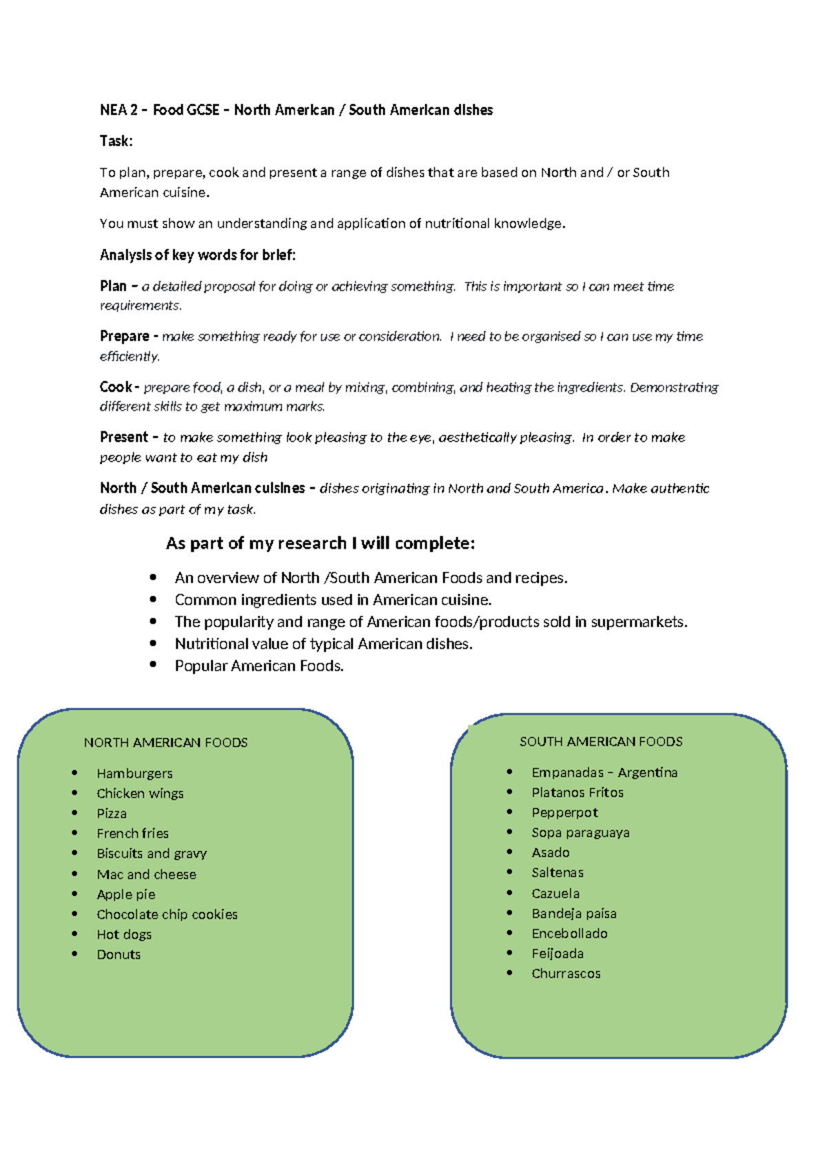 NEA2 - Food GCSE - Description of different North and South America ...