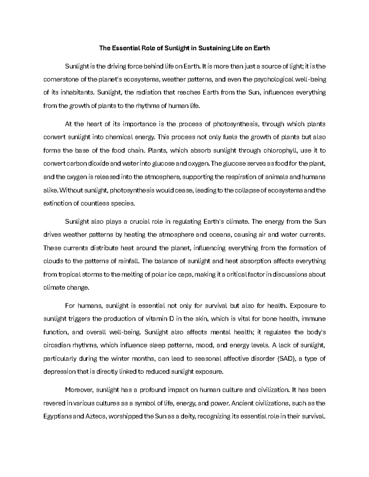The Essential Role of Sunlight in Sustaining Life on Earth - It is more ...