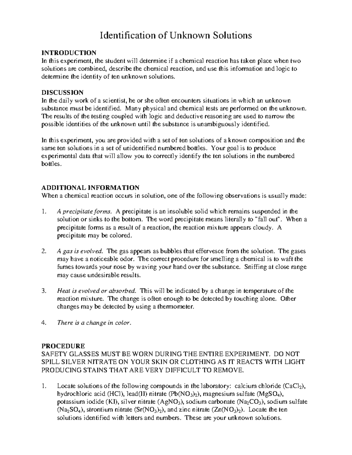 Unknown Solution-VM10 - Identification of Unknown Solutions ...