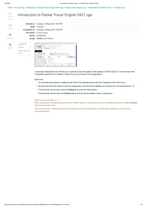 Introduction to Packet Tracer - PT Basics Quiz Attempt review - Home/ I'm Learning/ Introduction ...