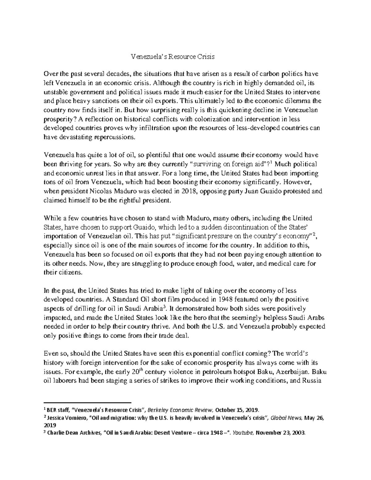 Carbon Politics Op-ed - Grade: A - HIST 105 - Studocu