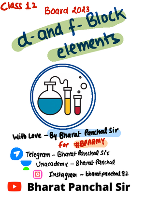 D- Block Elements - Notes - d-BLOCK ELEMENTS 1. I NT RO DU CT IO N (a ...